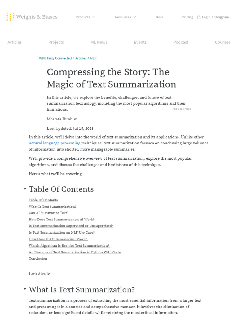 Text Summarization - Articles - Weights & Biases | PDF