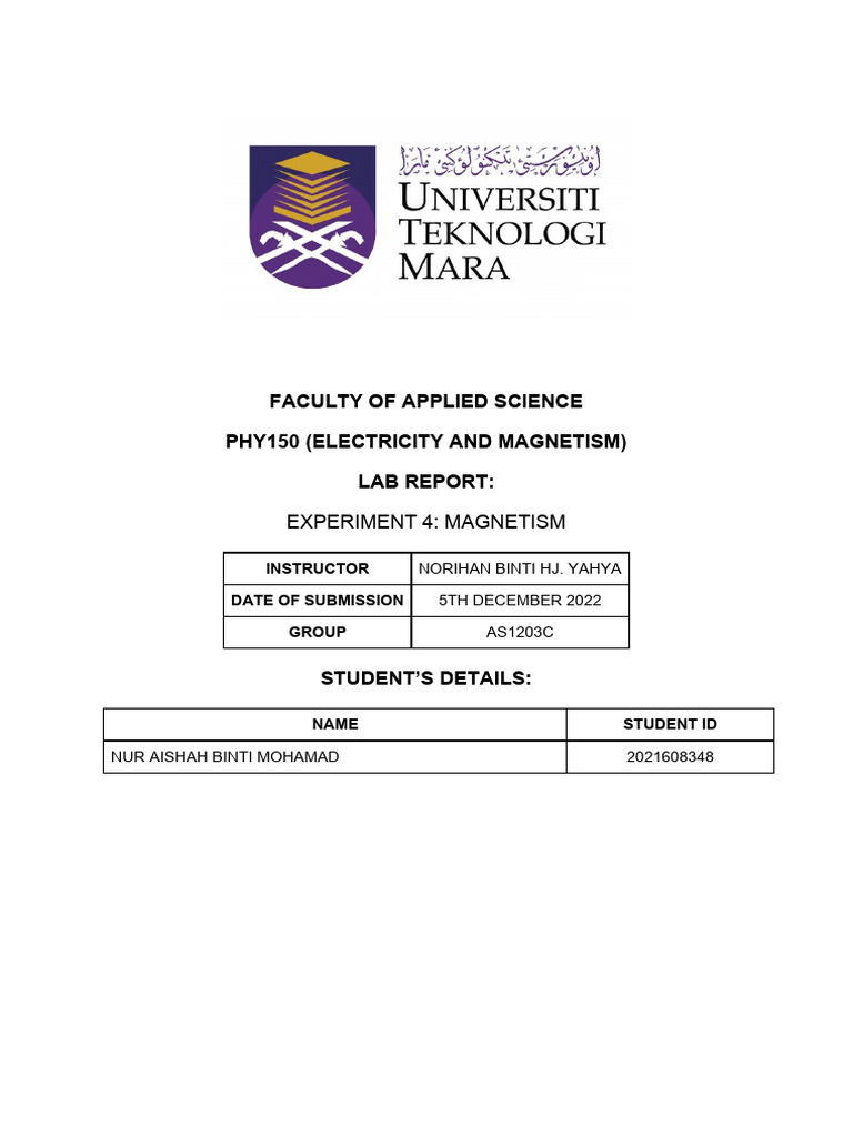 Phy150-Lab Report Exp 4 | PDF | Teaching Methods & Materials | Science & Mathematics
