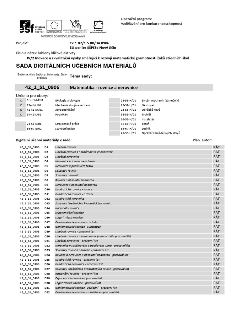 Matematika - Rovnice A Nerovnice | PDF