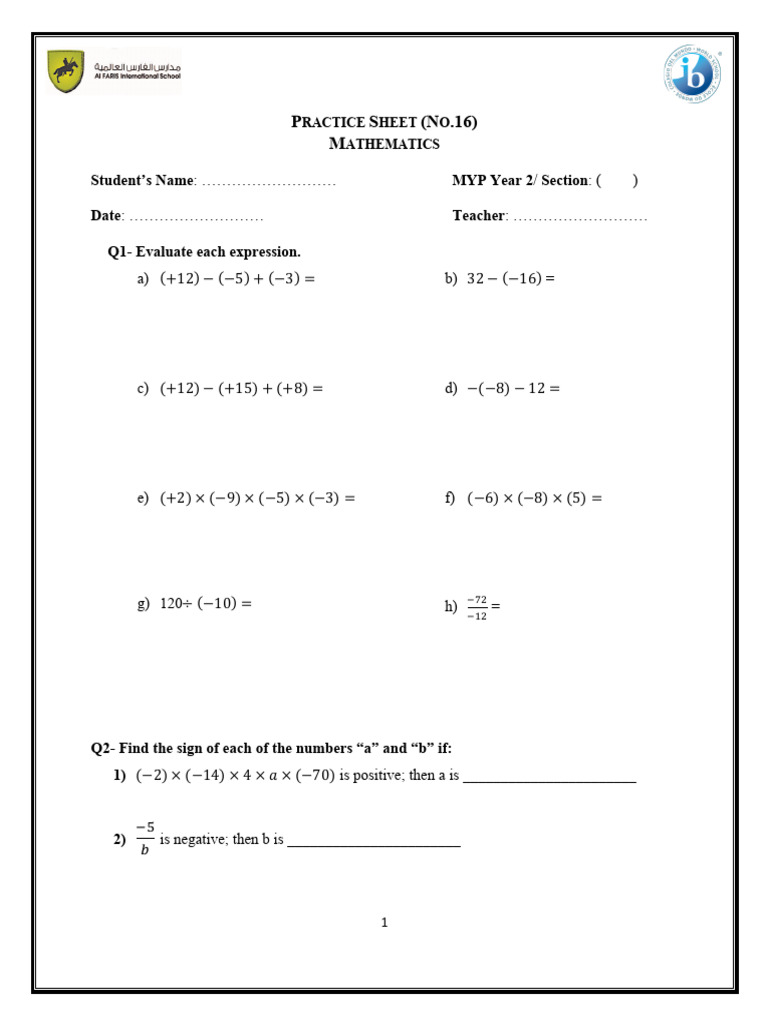 Y2 Mathematics Practice Sheet 16 | PDF