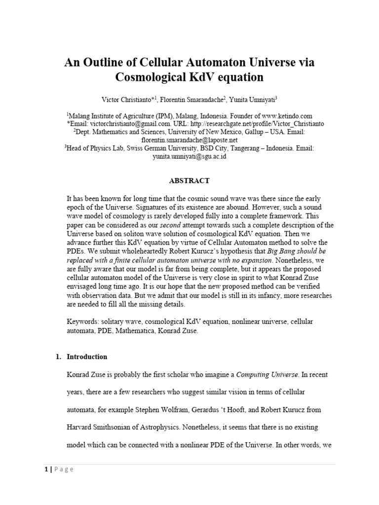 An Outline of Cellular Automaton Universe Via Cosmological KDV Equation | PDF