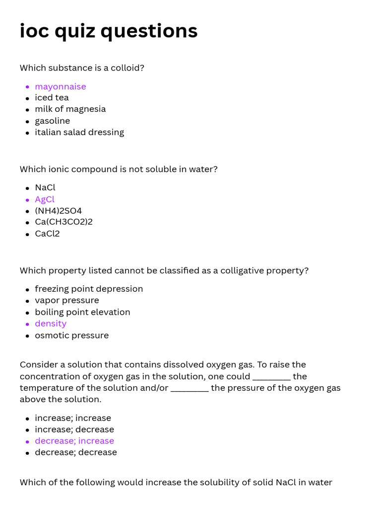 Ioc Quiz Questions | PDF | Alkene | Alkane