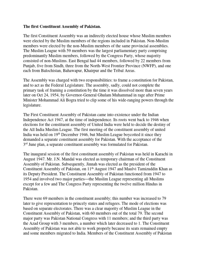 The First Constituent Assembly of Pakistan | PDF | Pakistan | All India ...