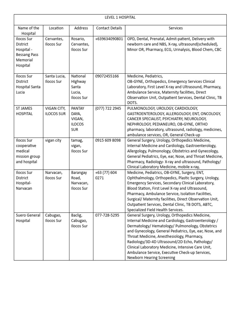 Level 1 Hospital | PDF | Hospital | Medicine