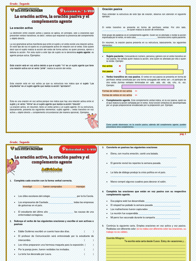 2° - Lección 5-VIII - Oración Activa y Pasiva | PDF