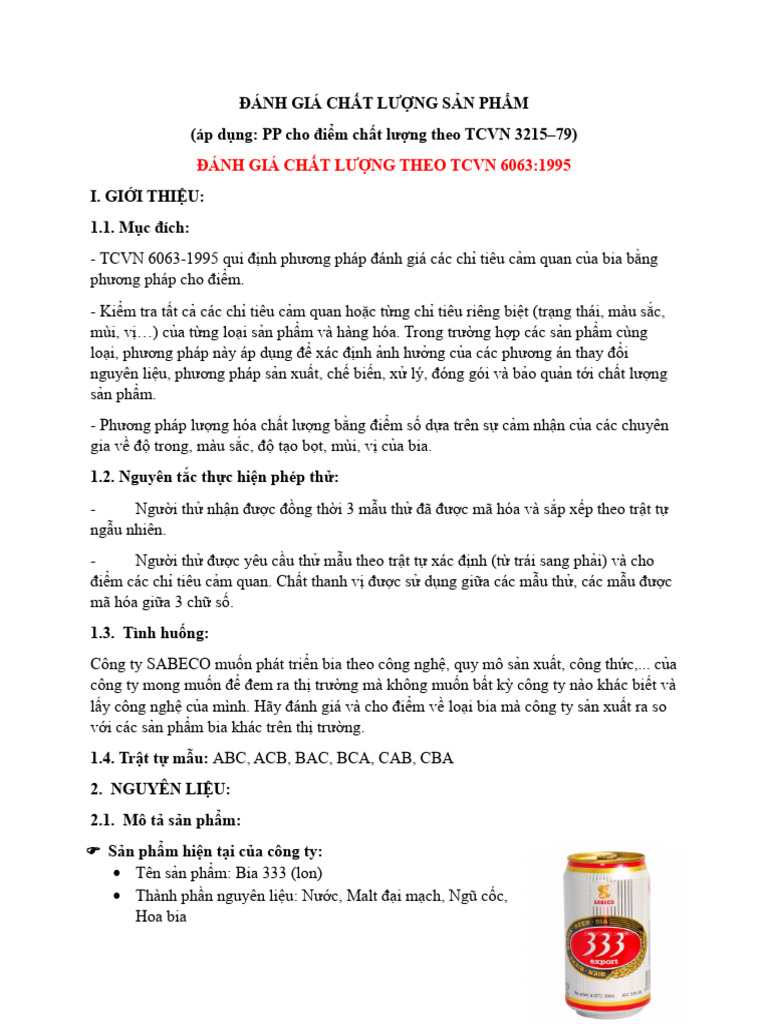 Đánh giá cảm quan theo TCVN 3215-79 | PDF
