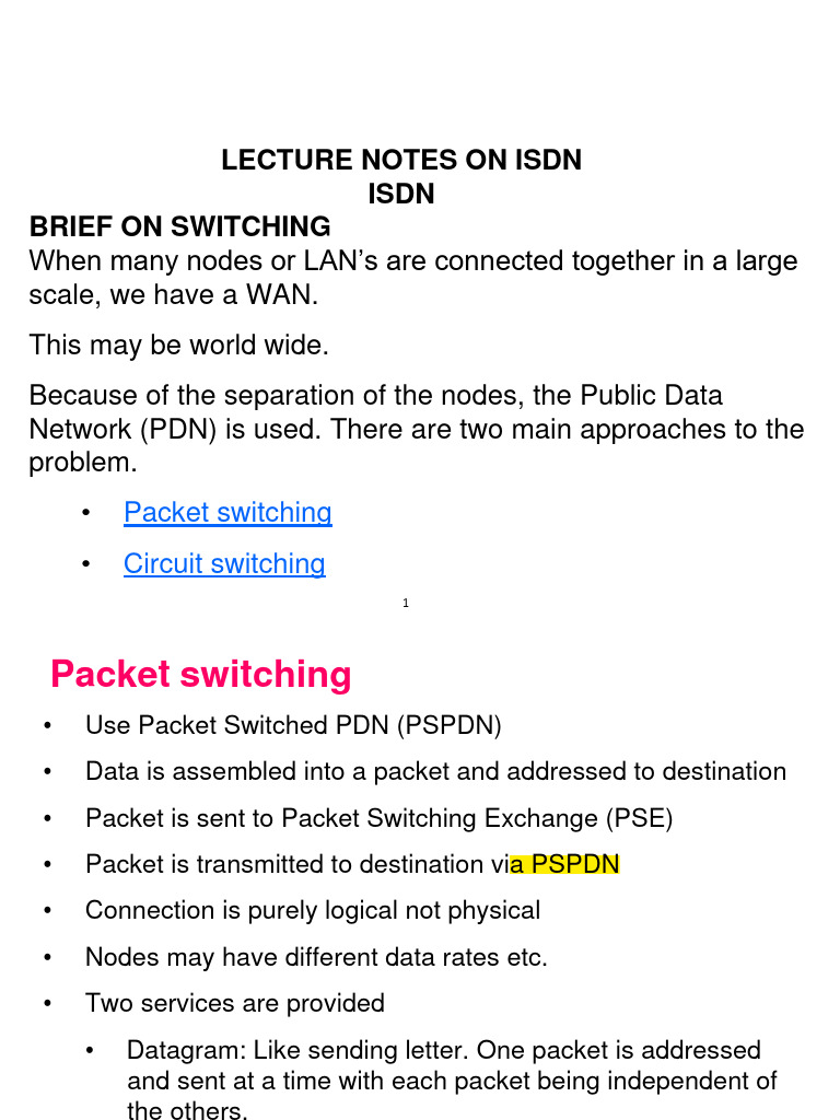 Lecture 6 ISDN NOTES 1 GOOD | PDF | Packet Switching | Computer Network