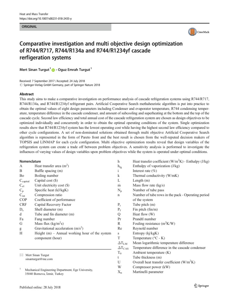 Cascade Refrigeration Systems Optimization | PDF