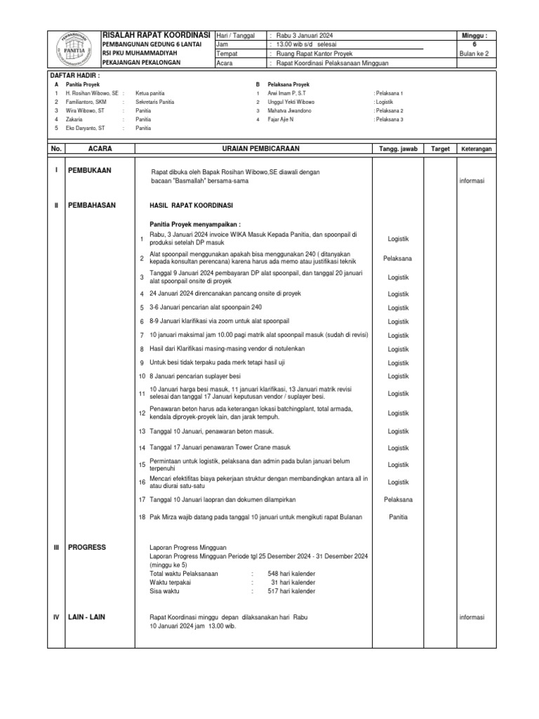 Risalah Rapat 3 Januari 2024 | PDF