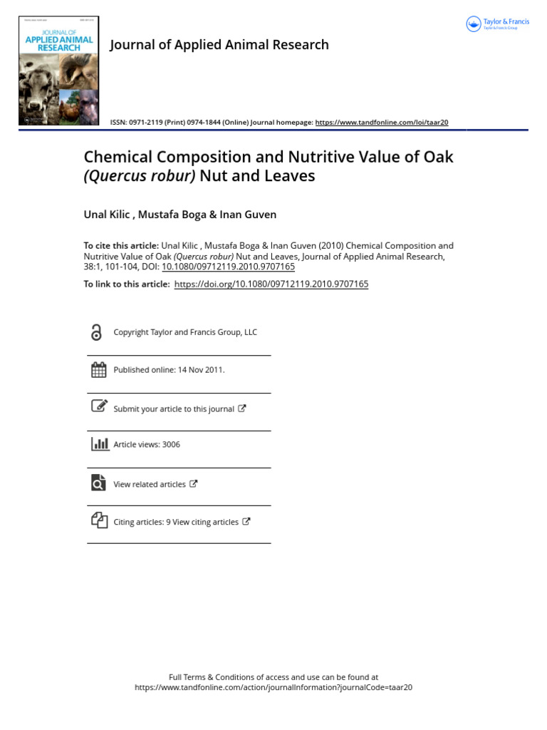 Chemical Composition and Nutritive Value of Oak Quercus robur Nut and Leaves | PDF