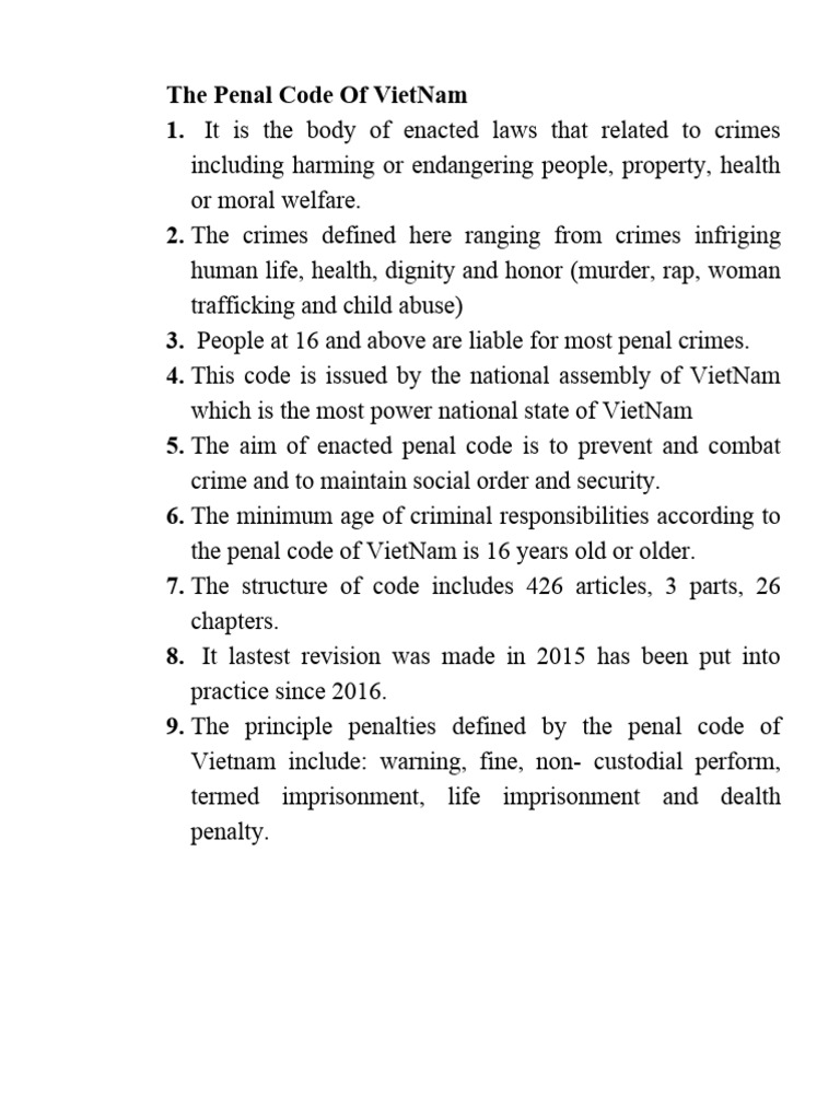 The Penal Code of VietNam | PDF | Crime & Violence | Crimes