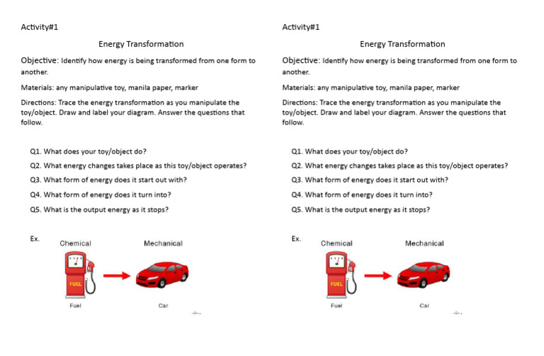 Energy Transformation Activity for Kids | PDF
