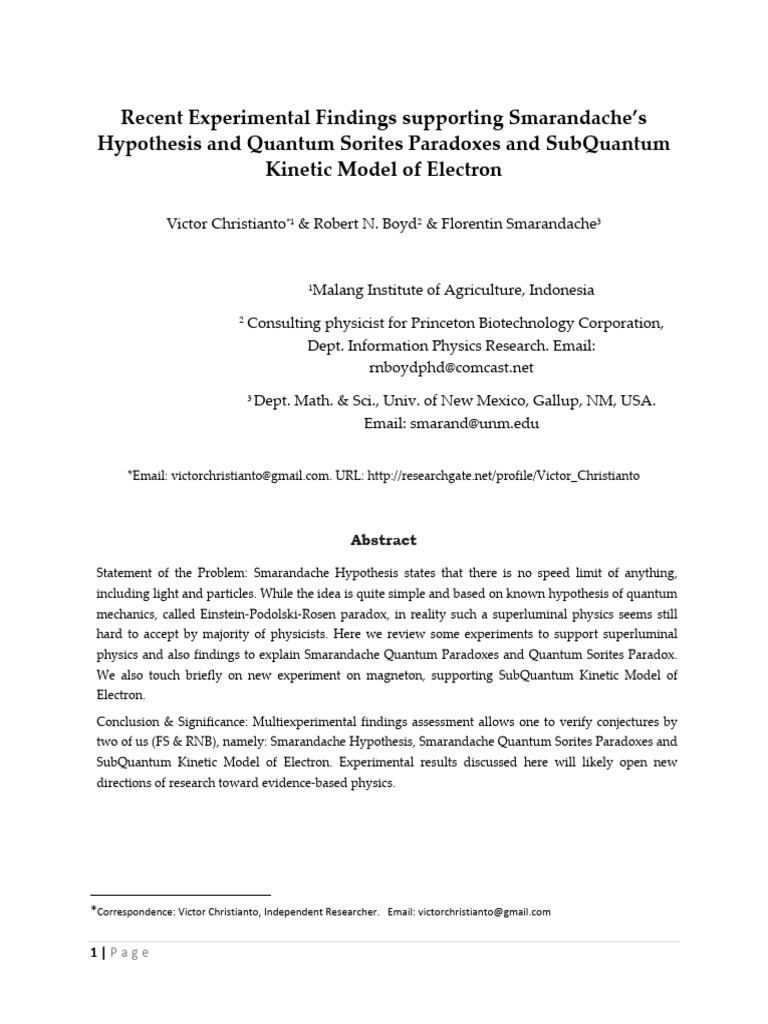 Recent Experimental Findings Supporting Smarandache's Hypothesis and ...