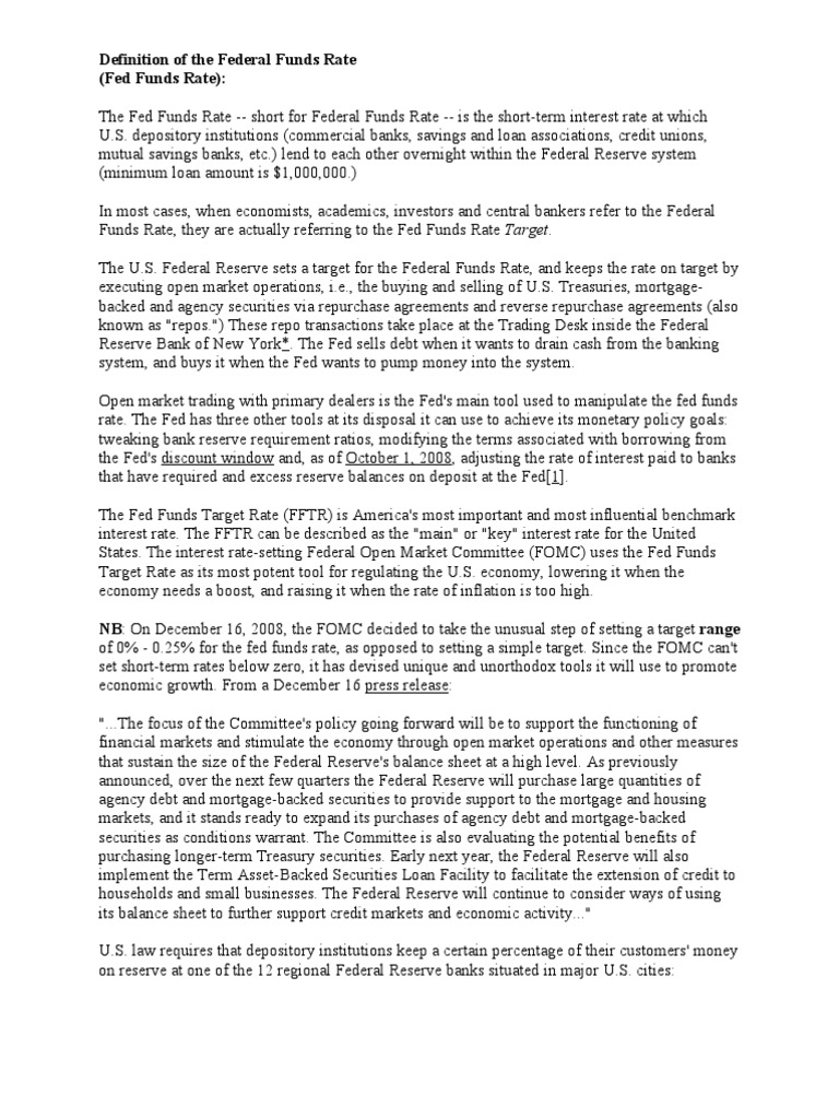 Definition of The Federal Funds Rate | PDF | Federal Funds Rate ...