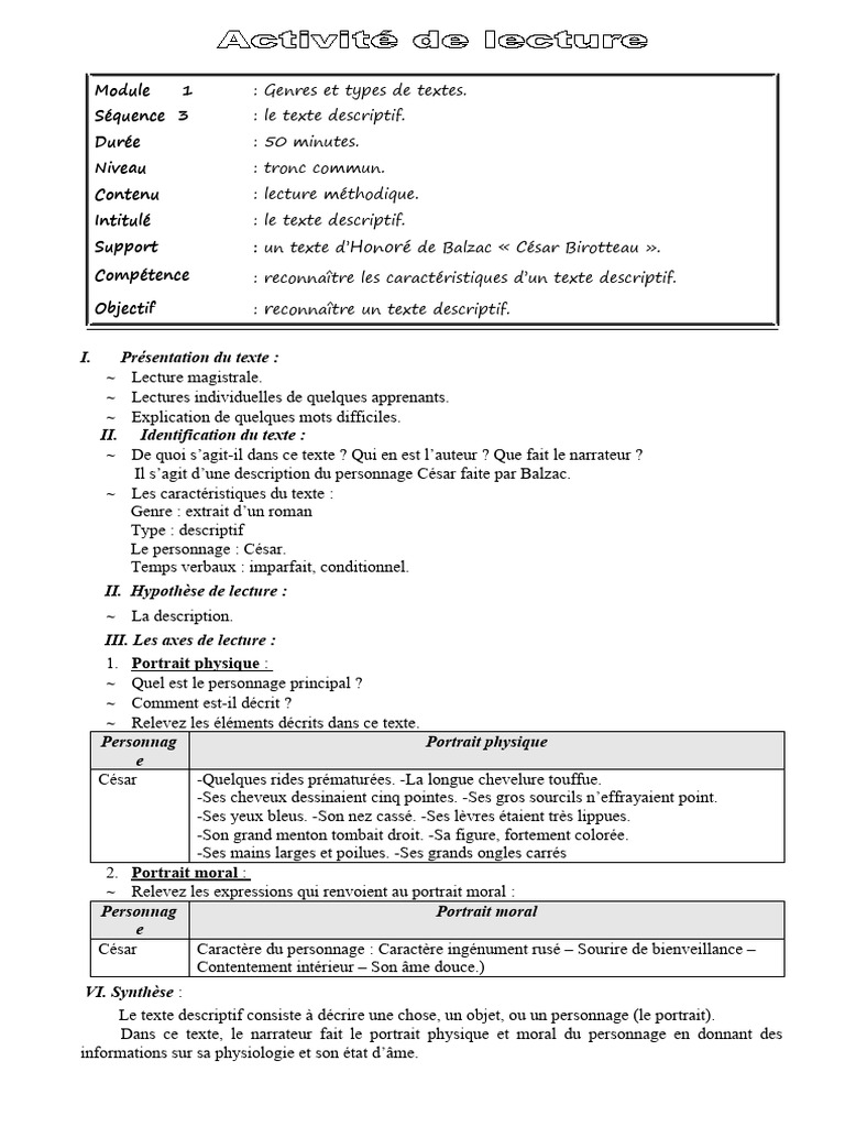 Le Texte Descriptif | PDF