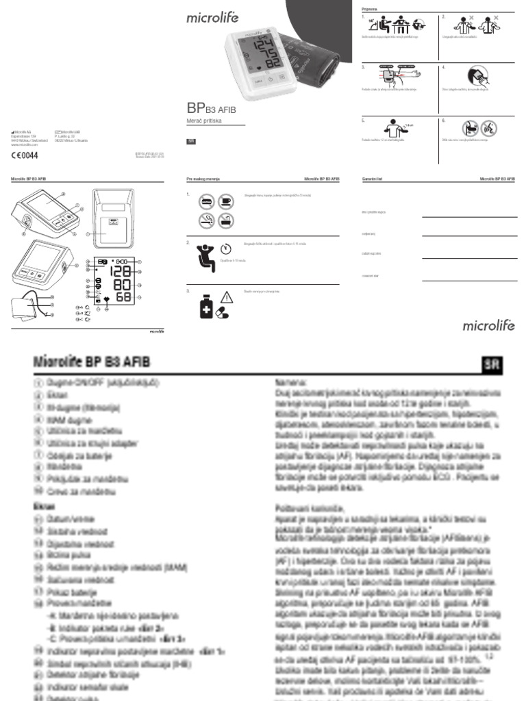 Merac Za Pritisak BP b3 Afib Uputstvo | PDF