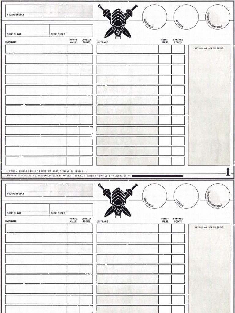 Crusade Order of Battle (Fillable) | PDF