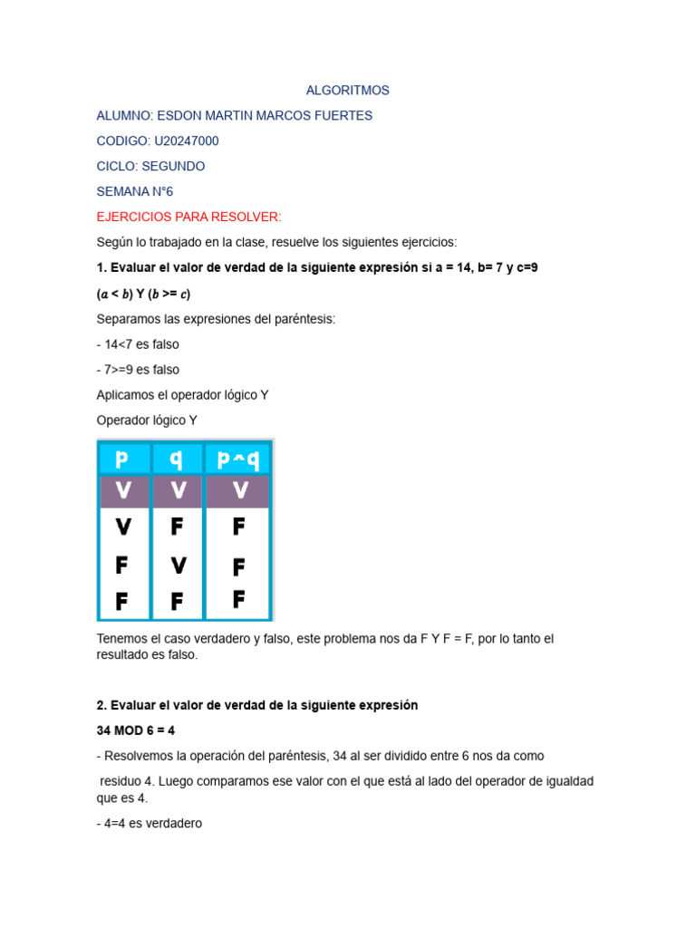 Algoritmos Semana 6 Tarea | PDF