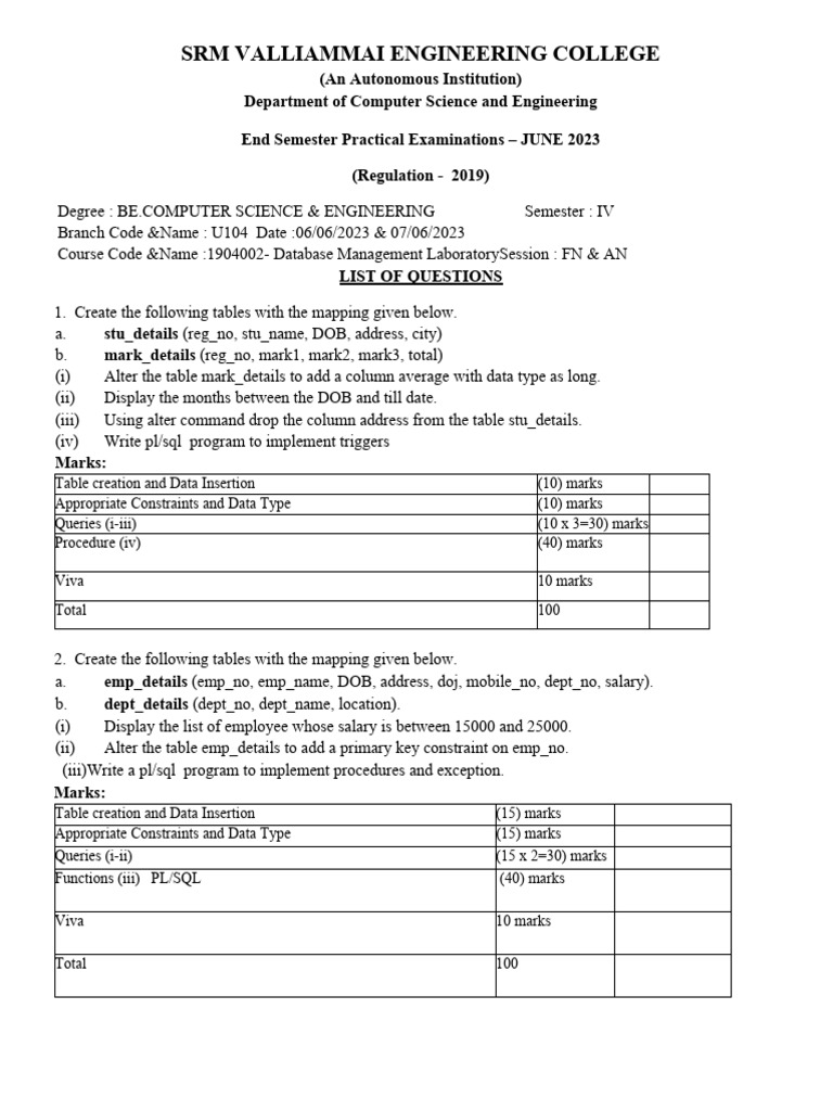 DBMS LAB University | PDF DBMS LAB University | PDF