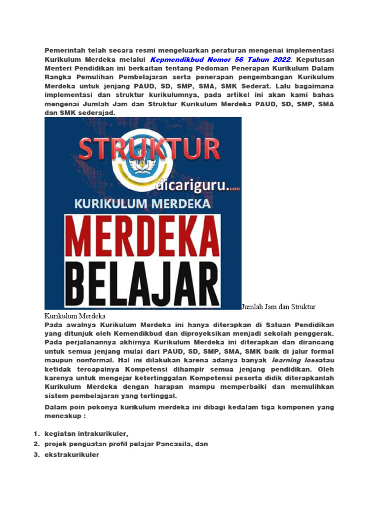 Struktur Kurikulum Merdeka Belajar SD | PDF