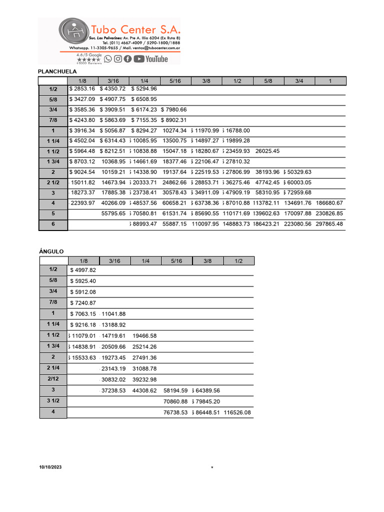 Lista de Precios TCSA | PDF