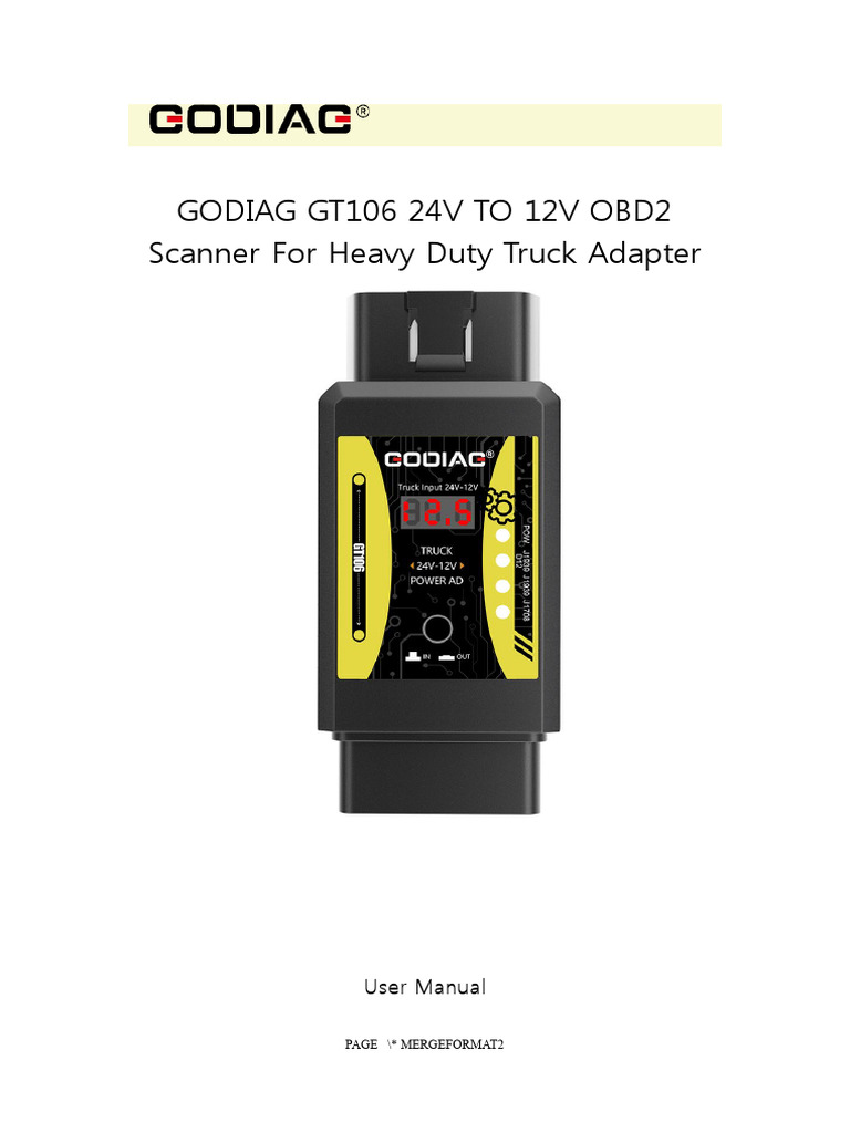 Godiag Gt106 24V To 12V Obd2 Scanner For Heavy Duty Truck Adapter | PDF