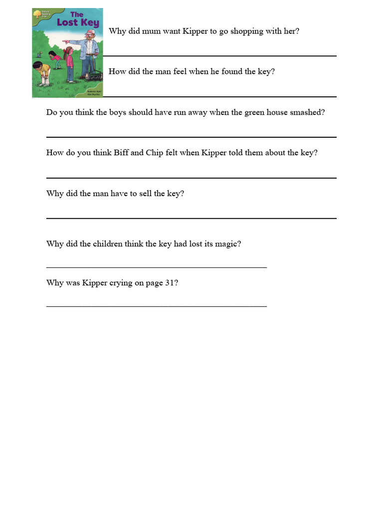 The Lost Key: Comprehension Questions | PDF | Mystery, Thriller & Crime ...
