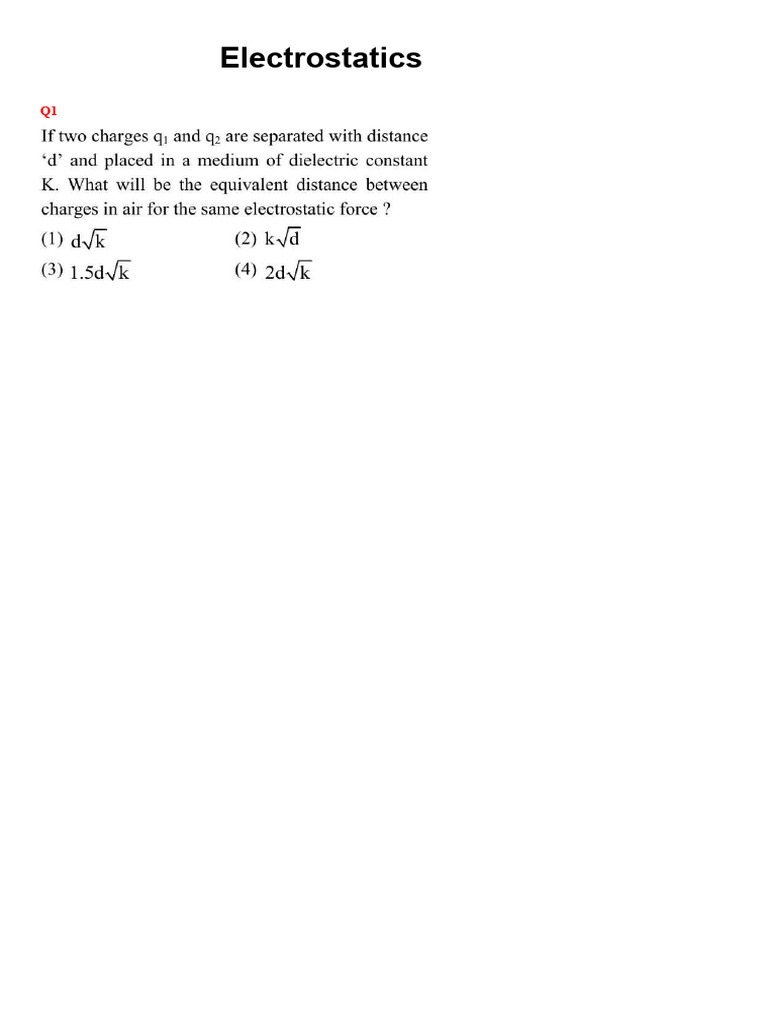 Electrostatics - JEE Main 2023 January Chapter Wise Questions by MathonGo | PDF