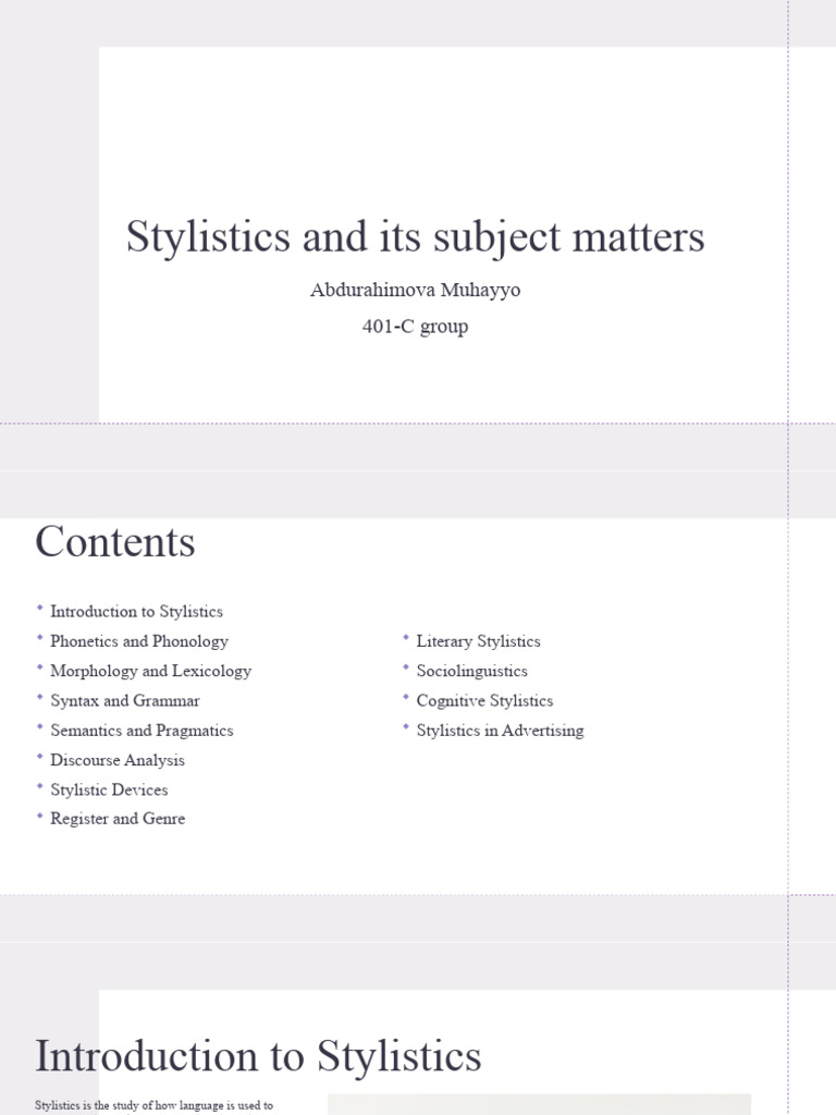 Stylistics and Its Subjec | PDF | Word | Morphology (Linguistics)