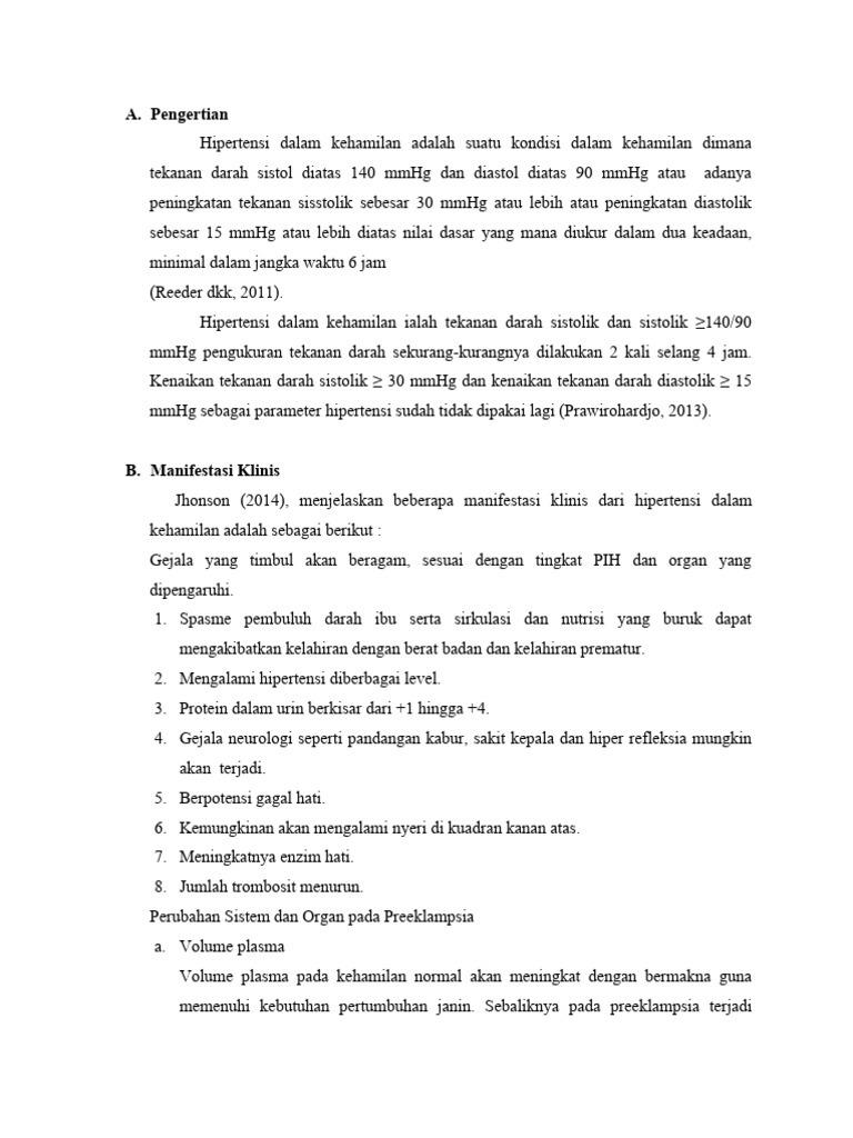 Pengertian Dan Manifestasi Klinis Hipertensi Pada Kehamilan | PDF