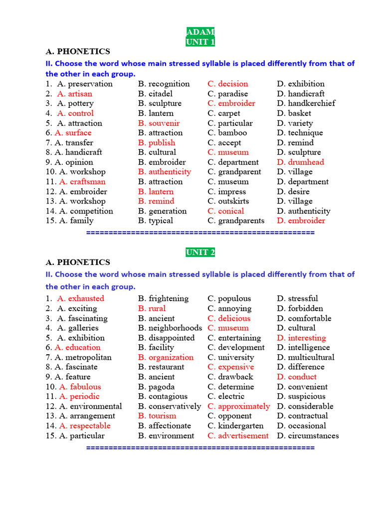 2. TRỌNG ÂM E9 (UNIT 1-6) | PDF