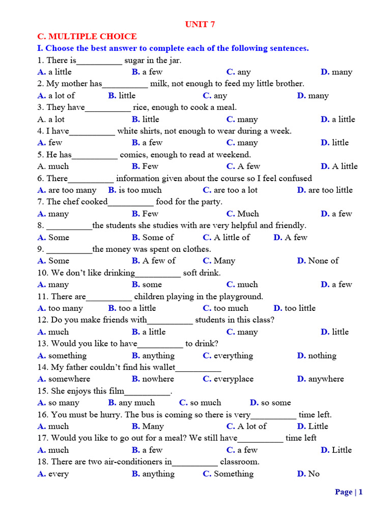 Multiple Choice E9 (Unit 7-12) | PDF