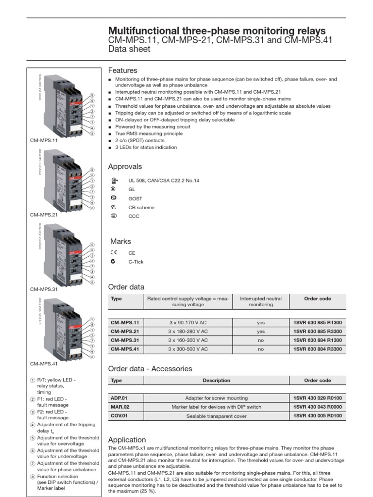 Abb cm-mps.21 | PDF | Relay | Alternating Current