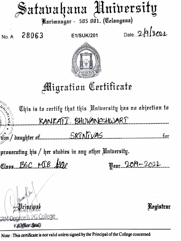 Telangana Migration Certificate Details | PDF