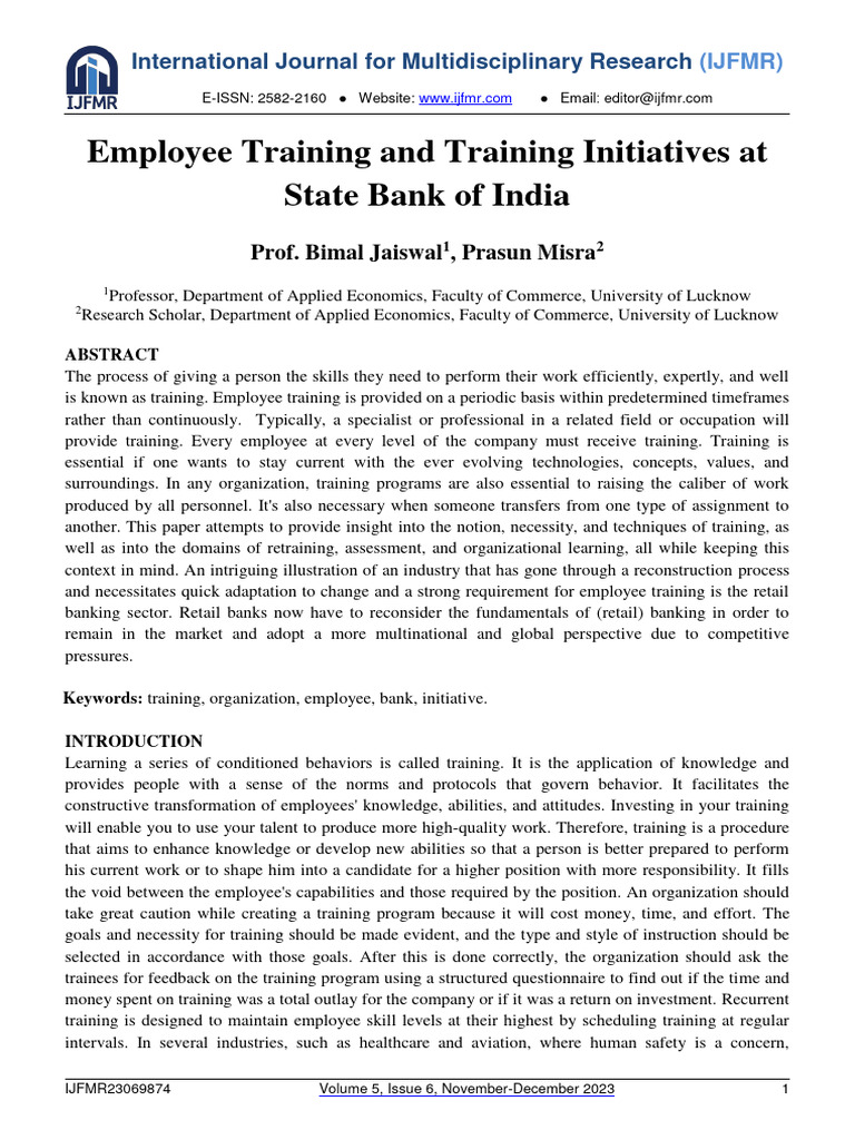 Employee Training and Training Initiatives at State Bank of India | PDF