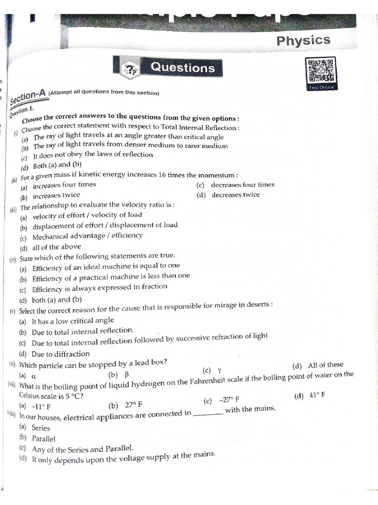 Physics Sample Paper Icse Class 10 | PDF