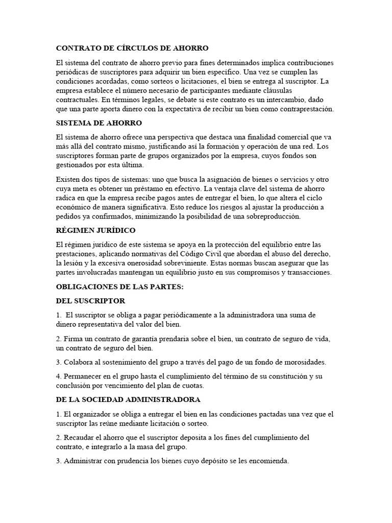 Contrato de Círculos de Ahorro: Claves y Normativas | PDF | Póliza de seguros | Business