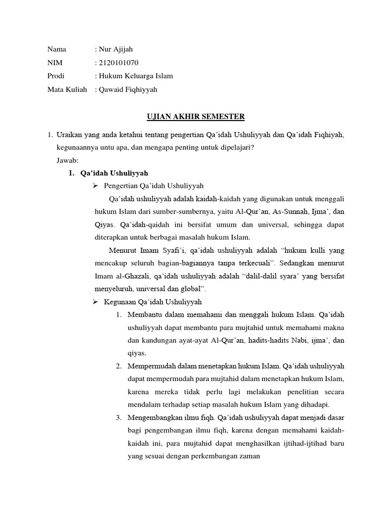 Nur Ajijah 2120101070 Qawaid Fiqhiyyah | PDF