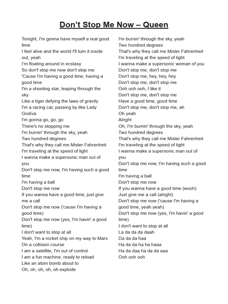 Dont-Stop-Me-Now-Lyrics | PDF