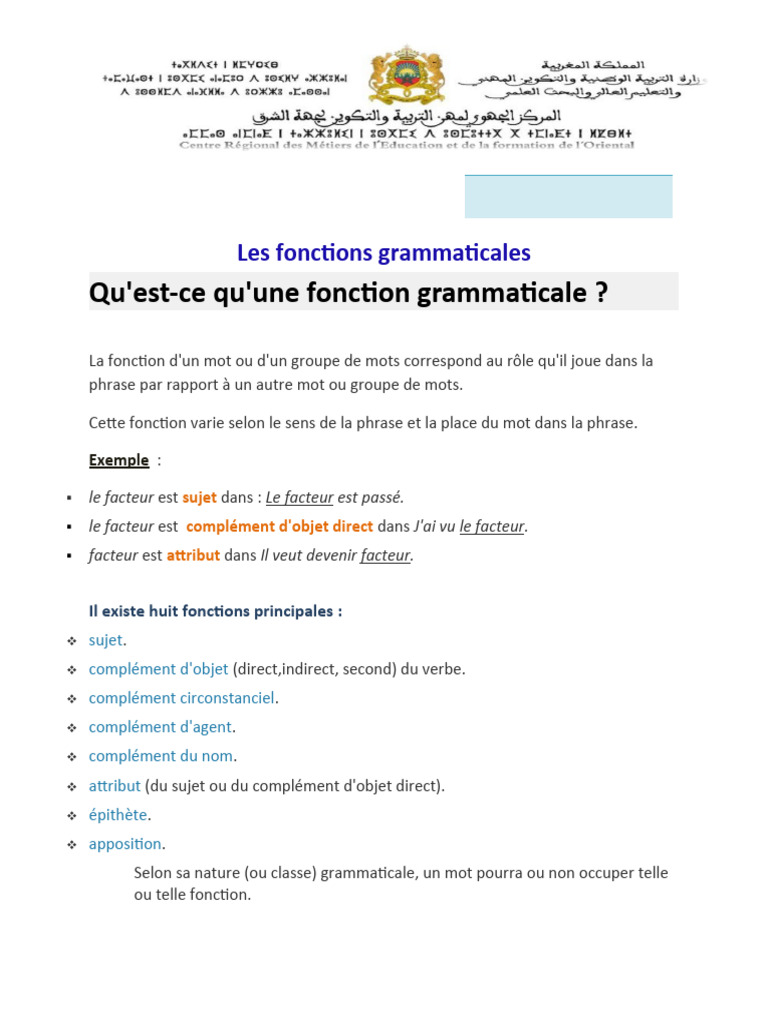 Fonctions Grammaticales | PDF