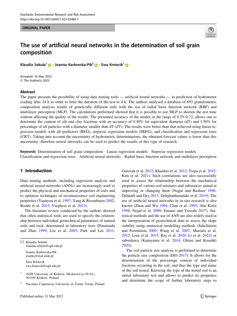 The Use of Artificial Neural Networks in The Determination of Soil Grain Composition | PDF ...