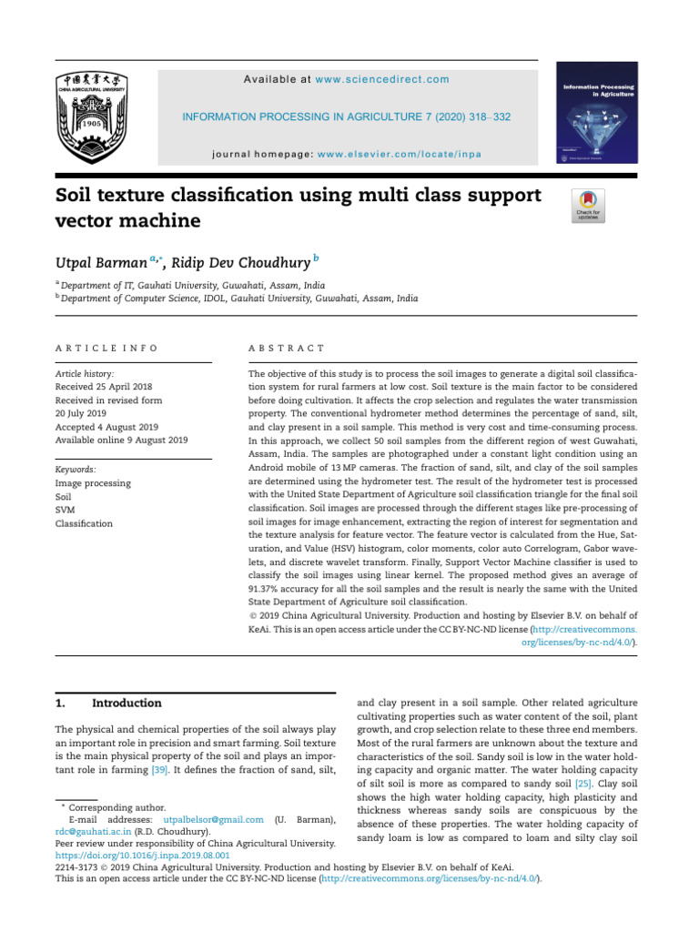 Soil Texture Classification Using Multi Class Support Vector Machine | PDF