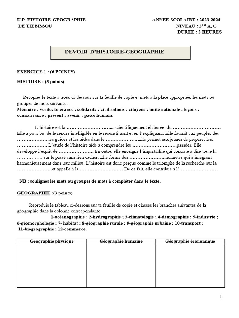 Devoir de Classe 2nde | PDF