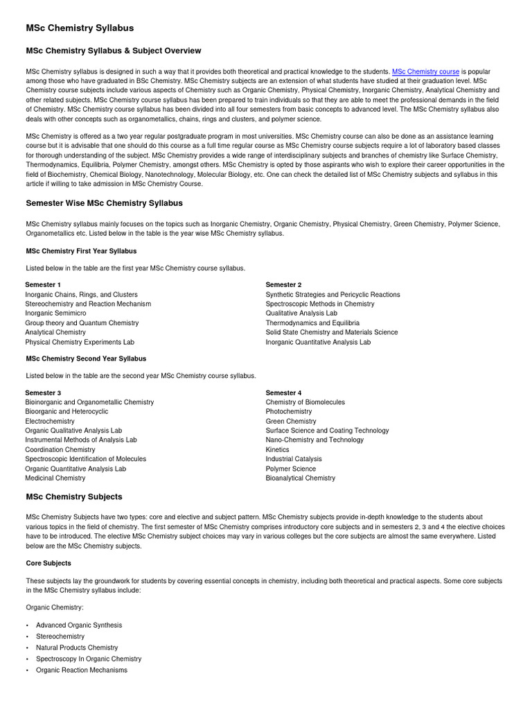 MSC Chemistry Syllabus | PDF | Self-Improvement