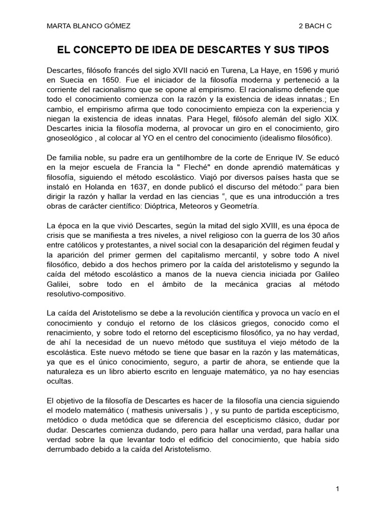 El Concepto Ideal de Descartes y Sus Tipos | PDF | Filosofía