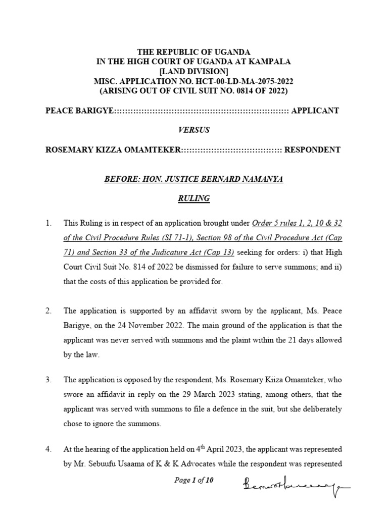 Barigye v Kiiza Omamteker (Miscellaneous Application 2075 of 2022) 2023 ...