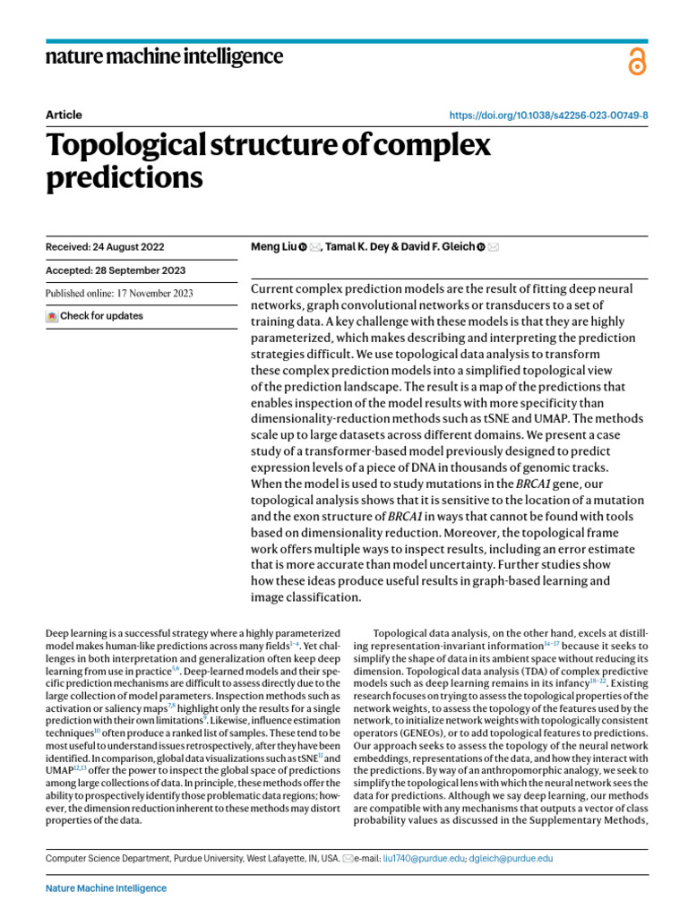 Topological Structure of Complex Predictions | PDF