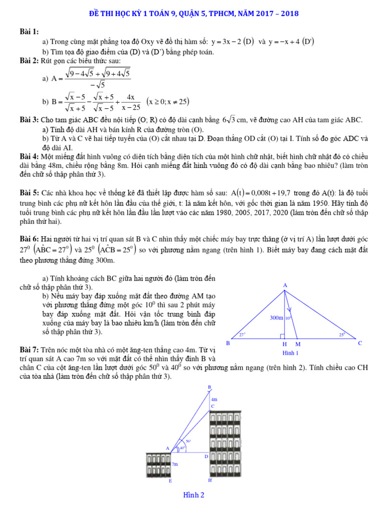 ĐỀ TOÁN 9 HKI NH 17 - 19 | PDF