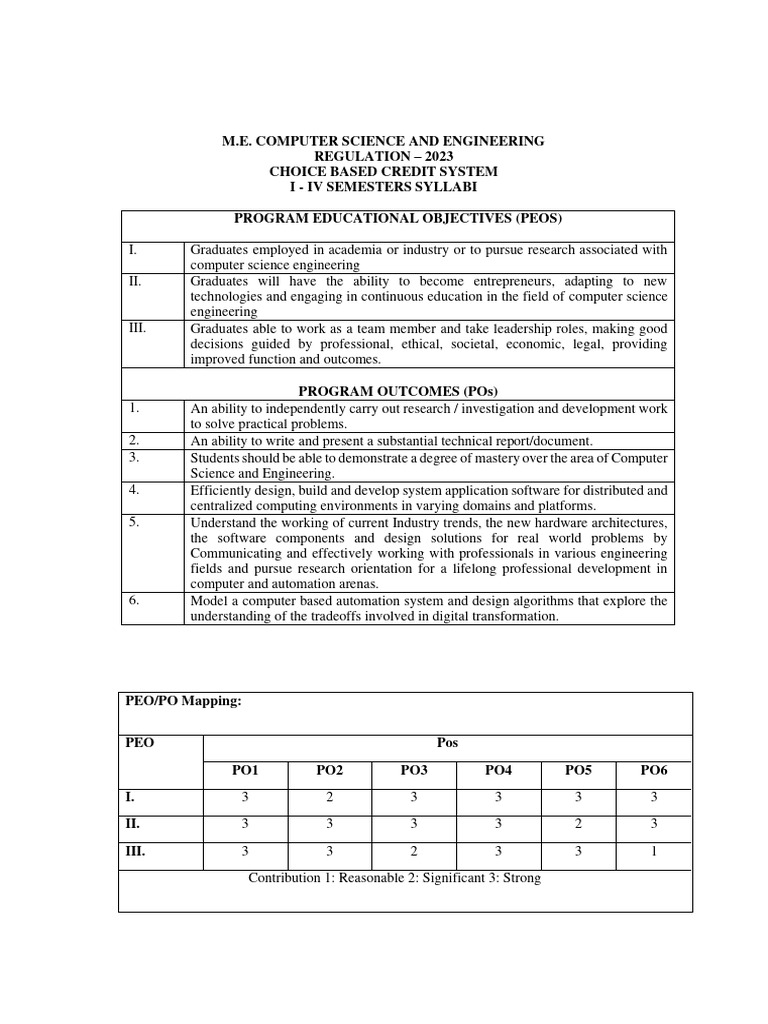 M.E. CSE 2023 Curriculum Overview | PDF | Art | Computers
