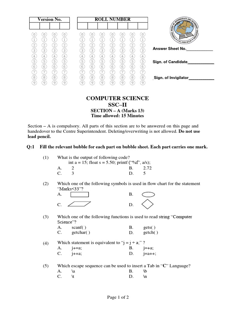 SSC-II Final Model Paper Computer Science | PDF